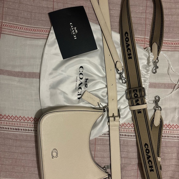 Coach | Bags | Coach Cream Crossbody Bag With Tan Strap | Poshmark